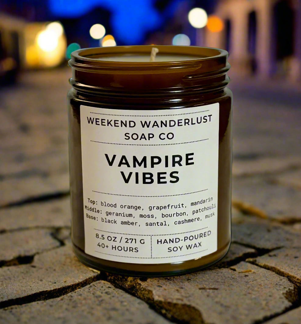 Vampire Vibes | Amber Glass Soy Candles – Weekend Wanderlust Soap Co